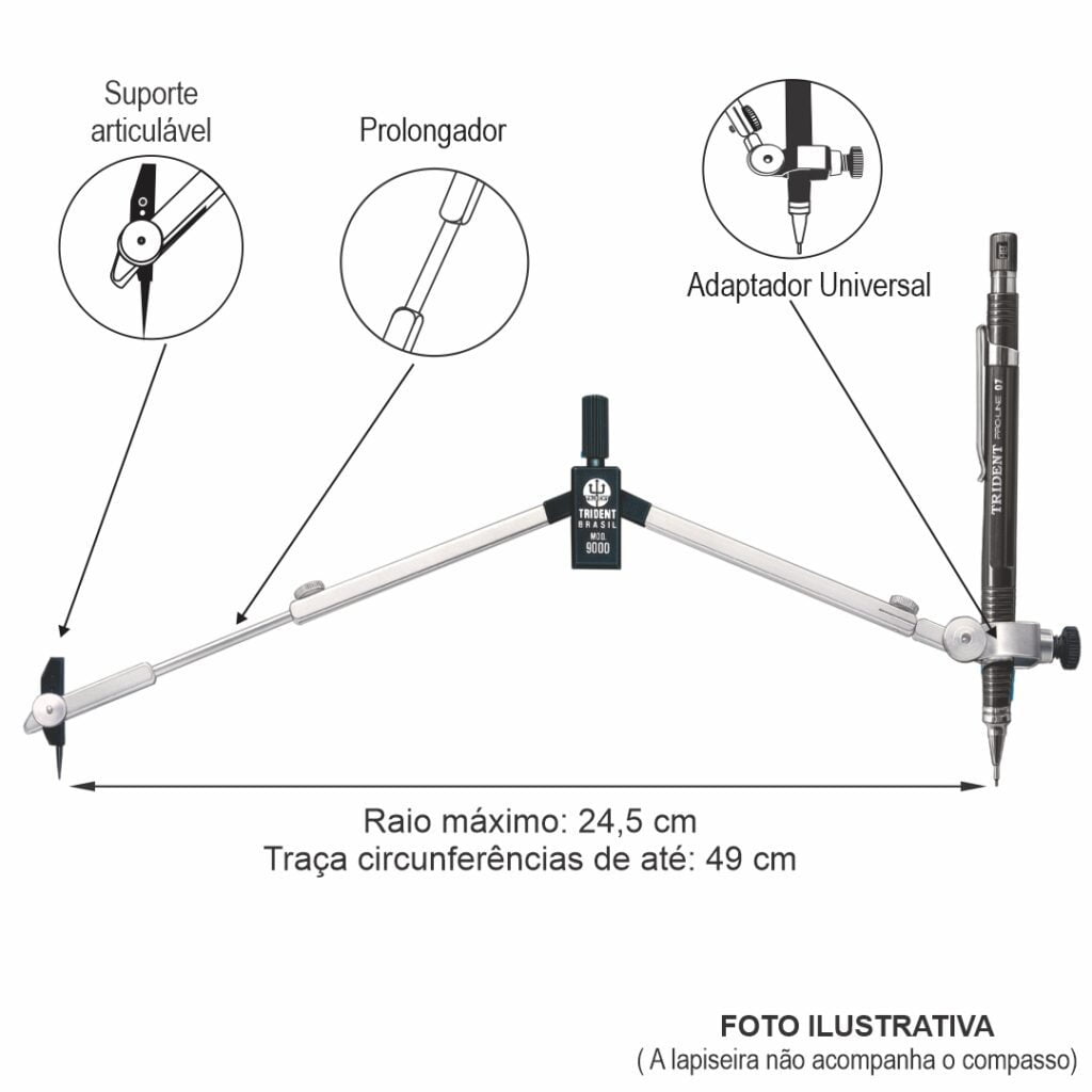 Compasso Técnico - Com Haste Prolongadora - 9000 - Trident Desetec